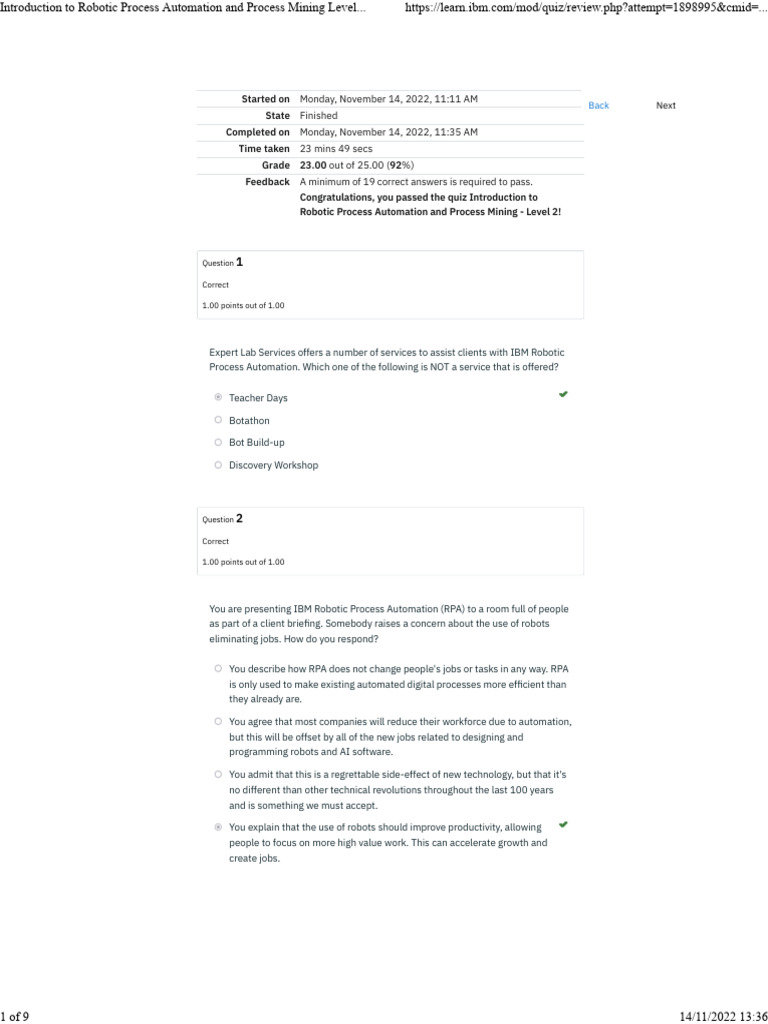 Introductiontoroboticprocessautomationandprocessmininglevel2quizattemptreviewpdf 