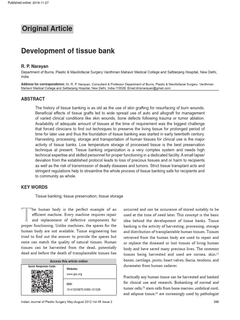 Tissue Banking: A Clinical Overview | PDF | Organ Transplantation ...