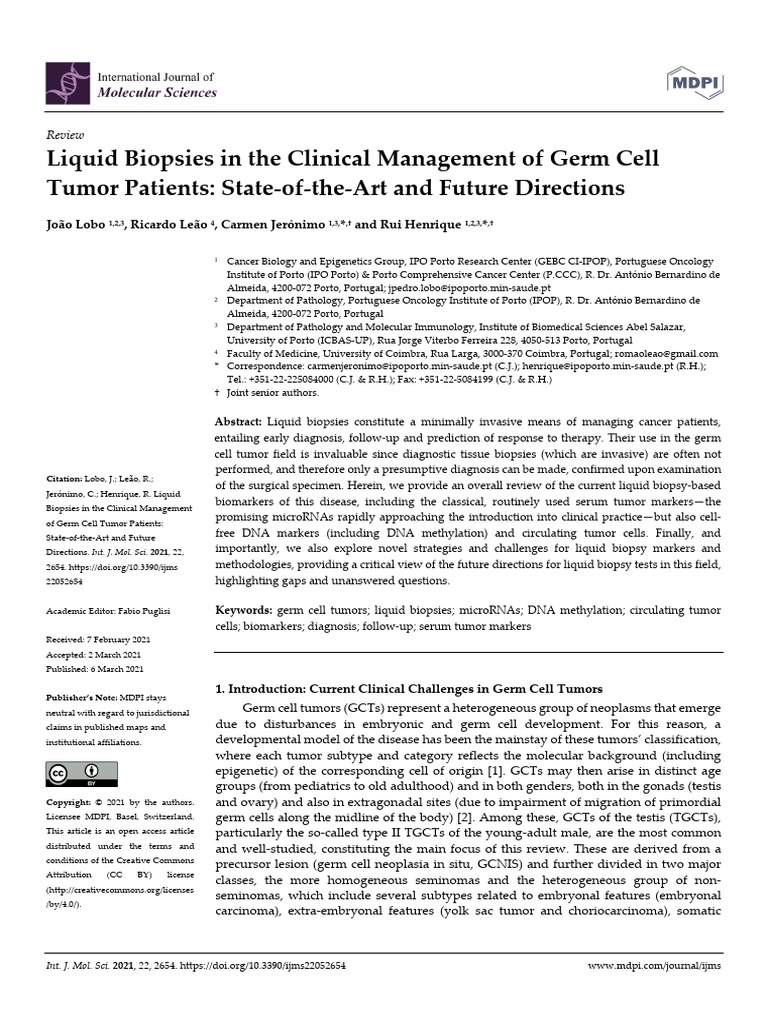 Liquid Biopsies in The Clinical Management of Germ | PDF | Biomarker ...