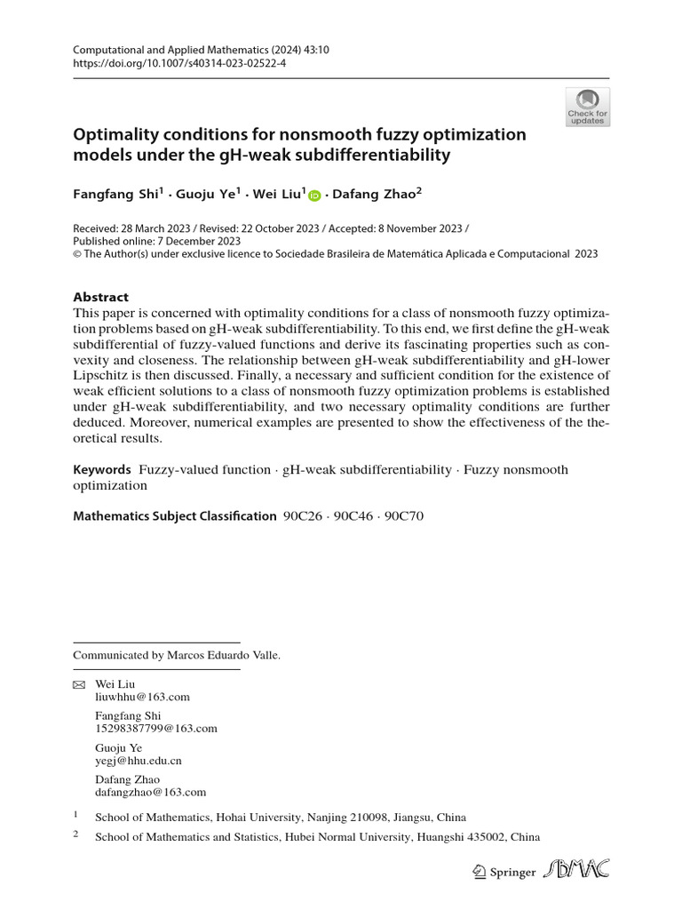 Optimality Conditions For Nonsmooth Fuzzy Optimization Models Under The Gh-Weak ...