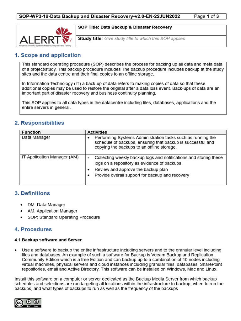 19 SOP WP3 19 Data Backup and Disaster Recovery v2.0 en 22JUN2022 | PDF ...
