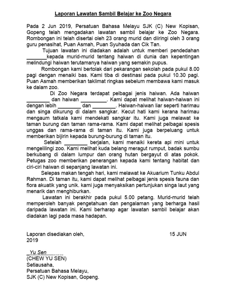 Laporan Lawatan Sambil Belajar Ke Zoo Negara | PDF