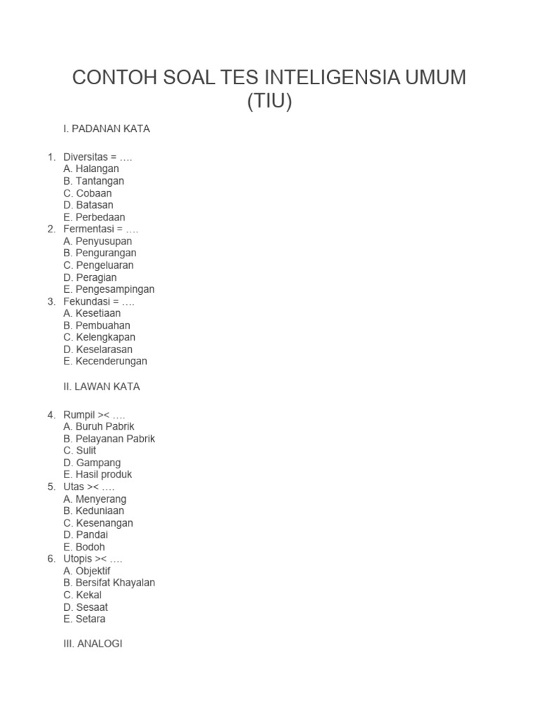 Contoh Soal Tes Intelegensi Umum | PDF
