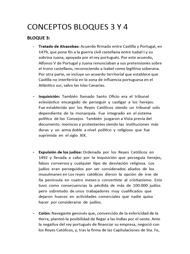 Conceptos Tema 3 y 4 | Descargar gratis PDF | Imperio español | Cristobal colon