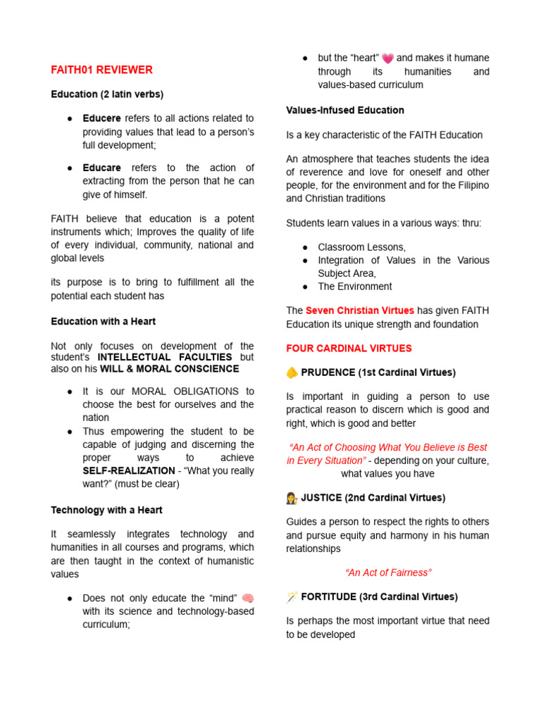 FAITH Education Overview and Values | PDF | Virtue