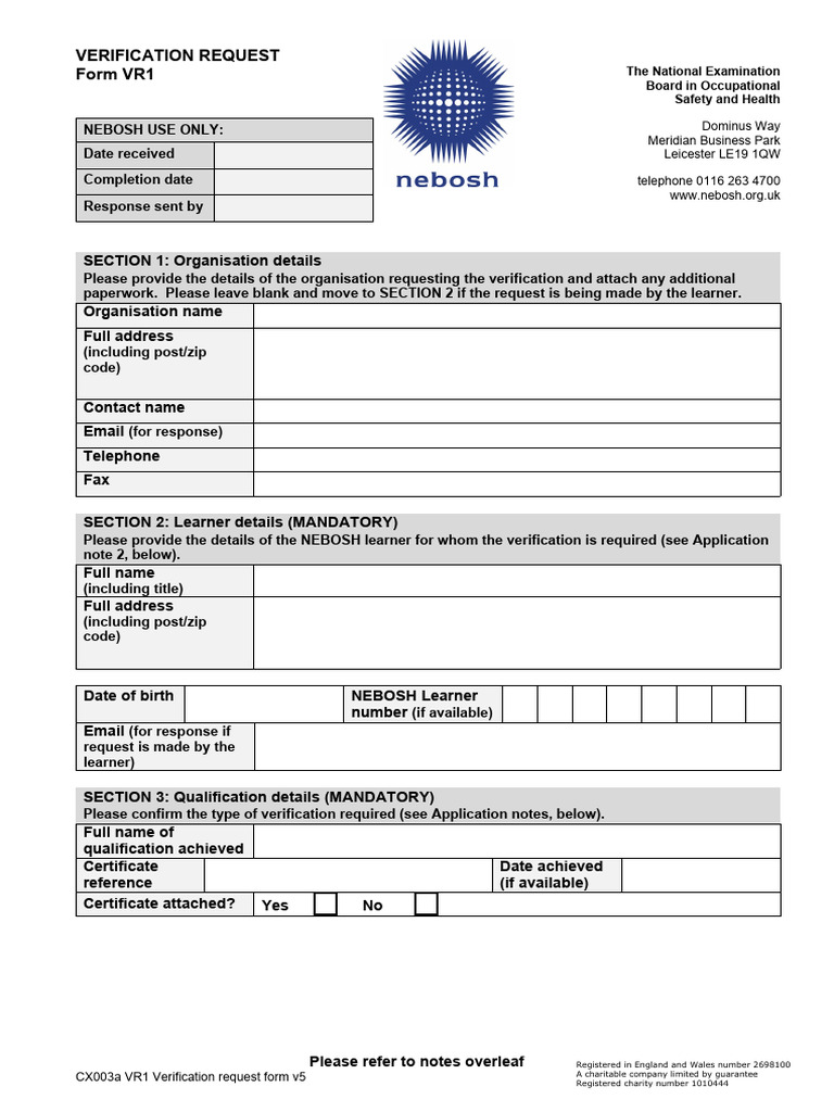 Cx003a vr1 Verification Request Form v5 | PDF