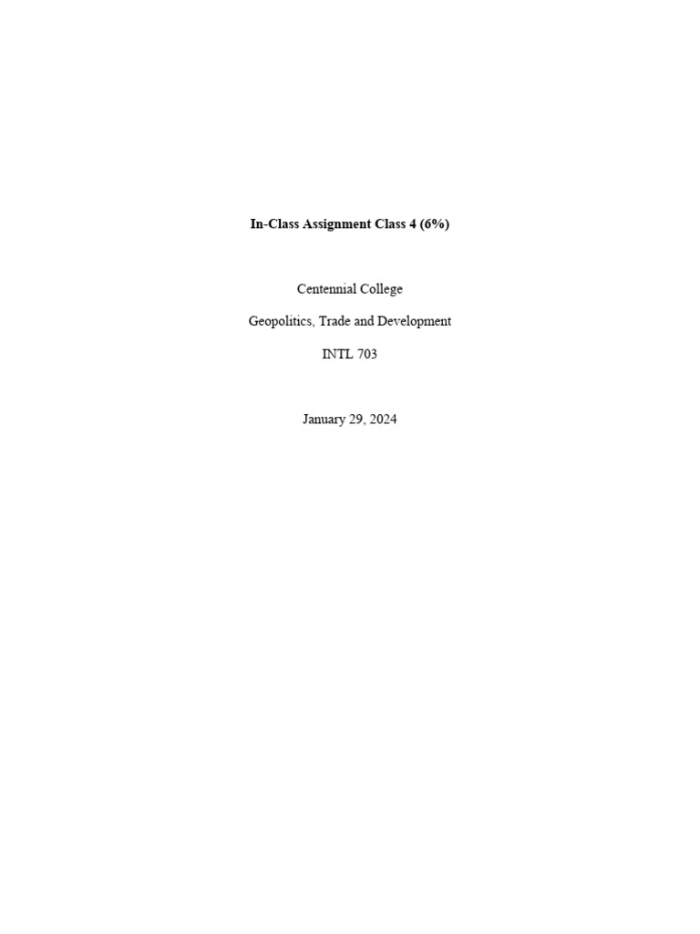 INTL 703-007 - In-Class Assignment Class 4 (6%) | PDF | Nato | Cold War