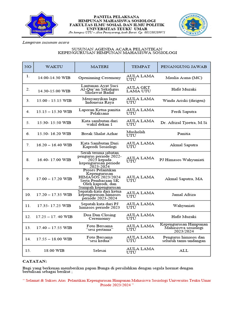 Rundown Acara Pelantikan | PDF