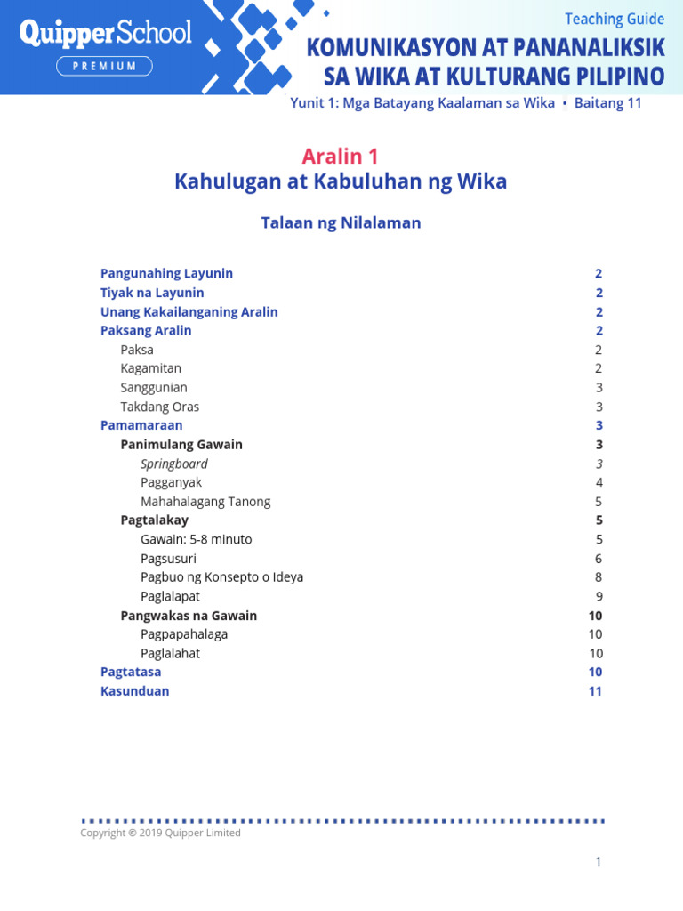 Gabay sa Pagtuturo_F11 Komunikasyon U1 L1 | PDF