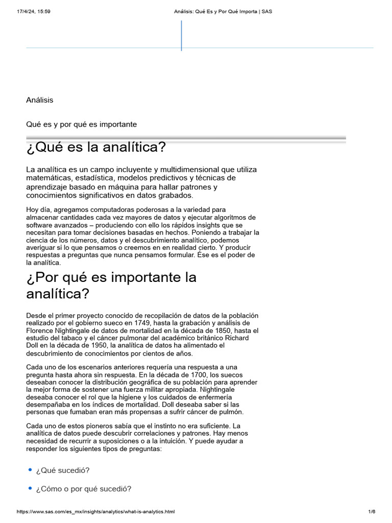 Análisis - Qué Es y Por Qué Importa - SAS | PDF | Big Data | Sas (software)