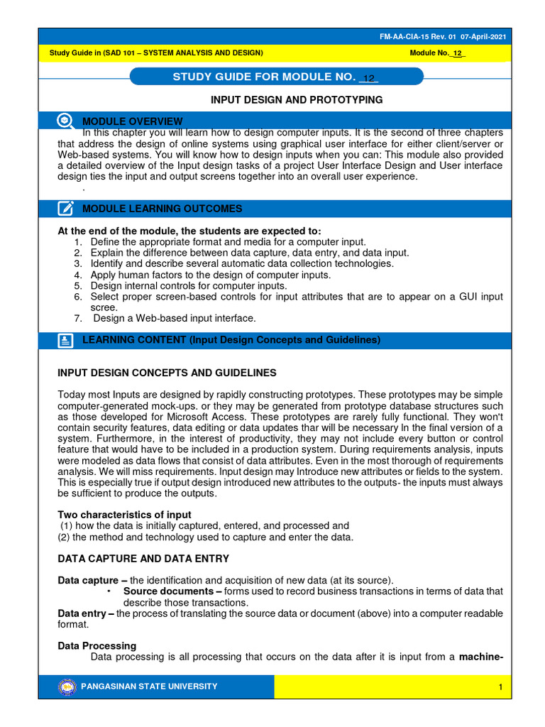 SAD 101 - Study Guide - Module 12 | PDF | Graphical User Interfaces ...