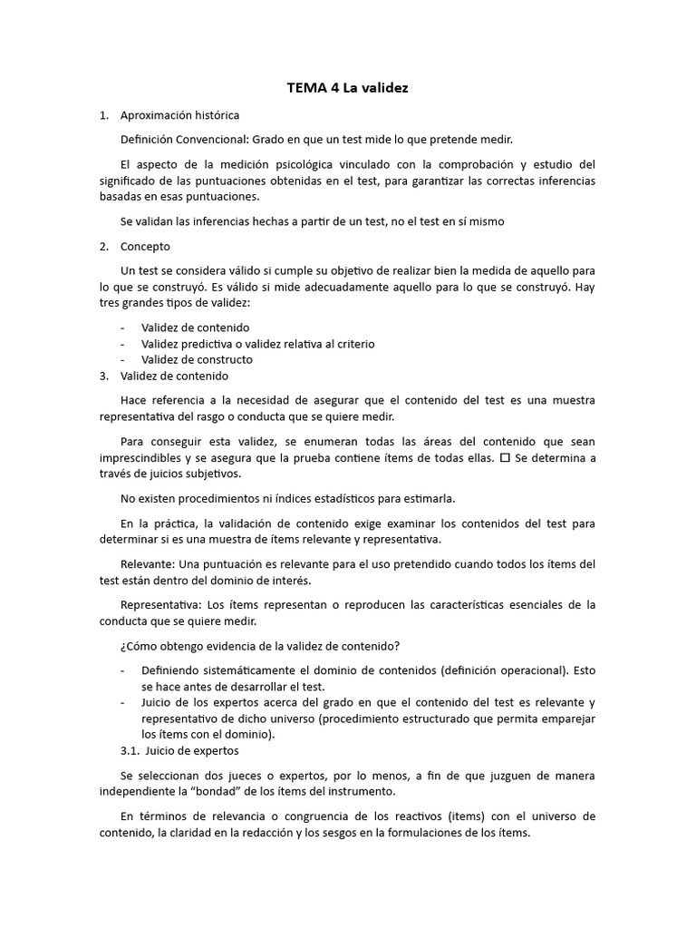 TEMA 4 Psicometría | PDF | Validez (Estadísticas) | Science