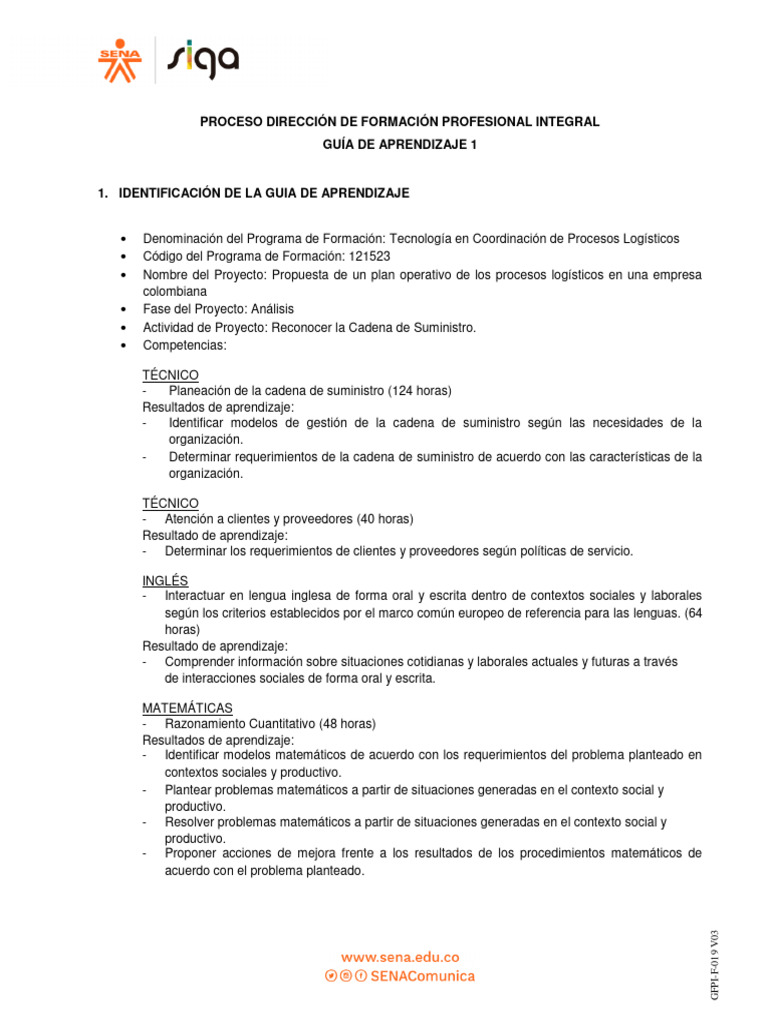 Gfpi-F-019 - Guia - de - Aprendizaje - 1 Sena | PDF | Cadena de suministro | Logística