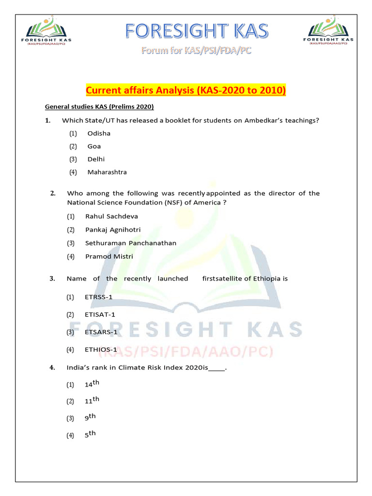 Current Affairs (KAS-Prelims PYQ) | PDF