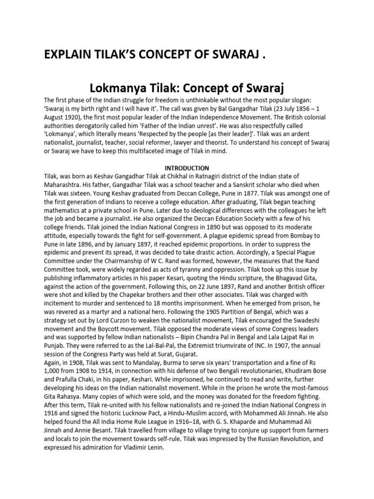 Explain Tilak | Download Free PDF | Indian Nationalism