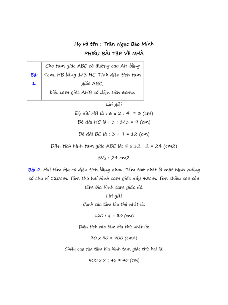 TUAN 25 - CD4 - HH - BAI 2.1 - ÔN TẬP DIEN TICH TAM GIAC-BTVN | PDF