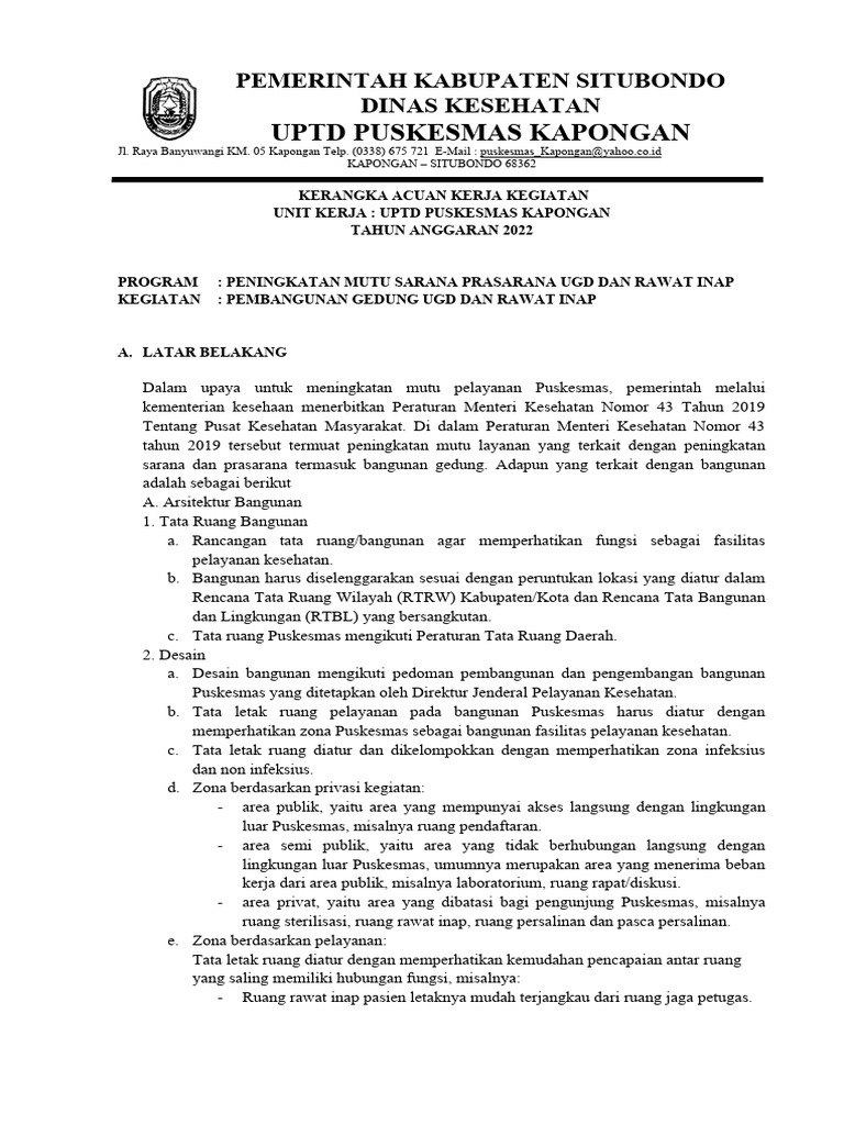 Kak Usulan Ugd Ranap PKM Kapongan | PDF