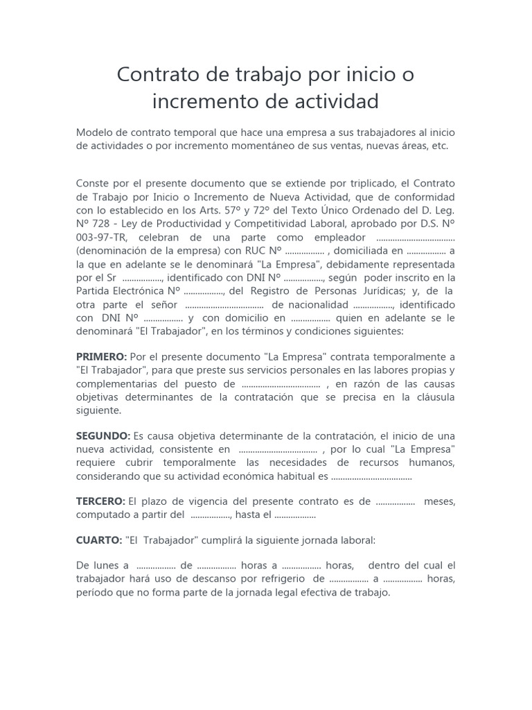 Contrato de trabajo por inicio o incremento de actividad | PDF | Derecho laboral | Business