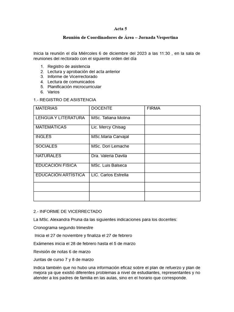 acta 5 | PDF | Evaluación | Enseñando