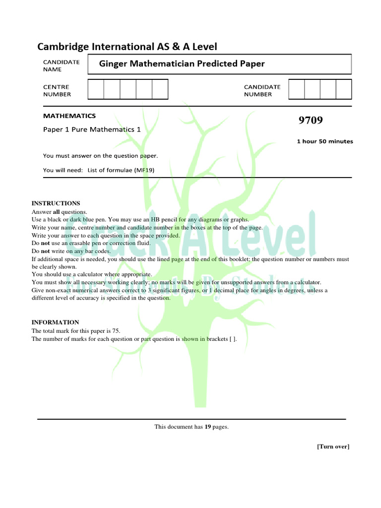 A-Level Maths Paper 1 Prediction Paper 2024 - Watermark | PDF | Circle ...