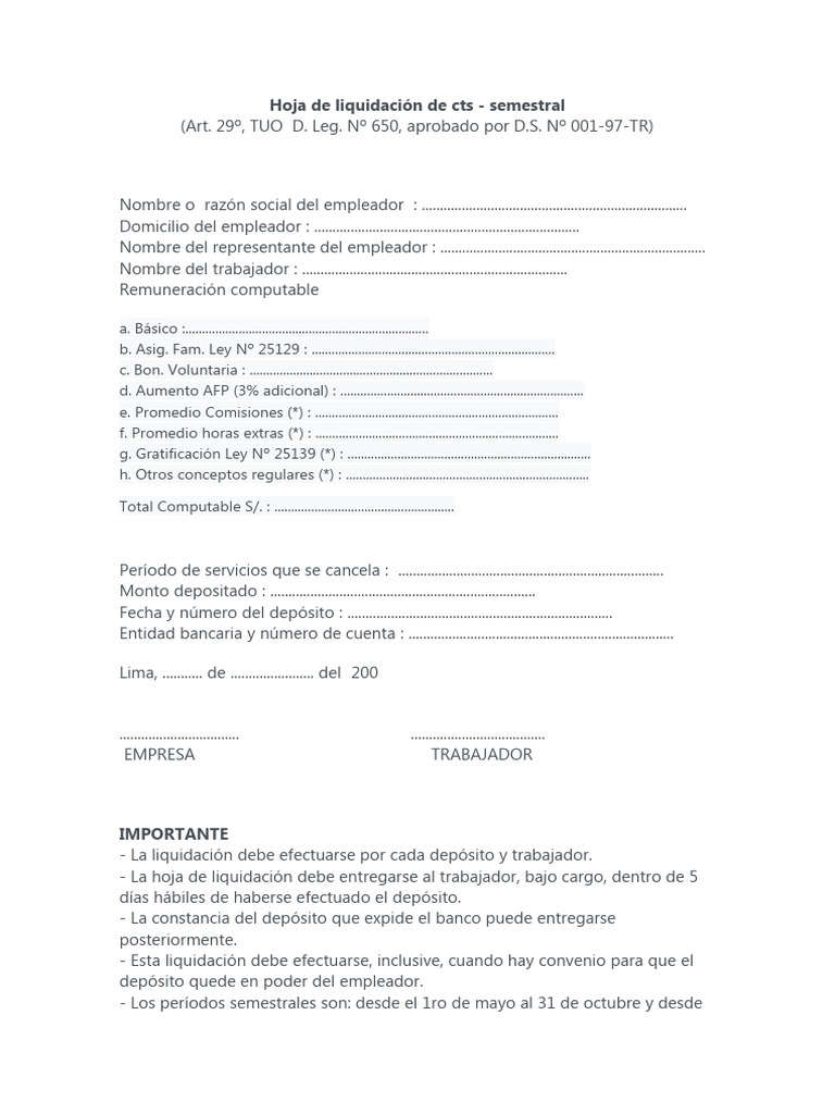 Hoja de Liquidación de Cts - Semestral | PDF | Bancario | Servicios financieros