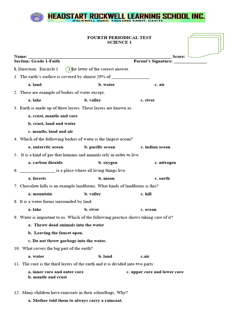 Fourth Periodical Test Science | PDF | Earth | Oceans