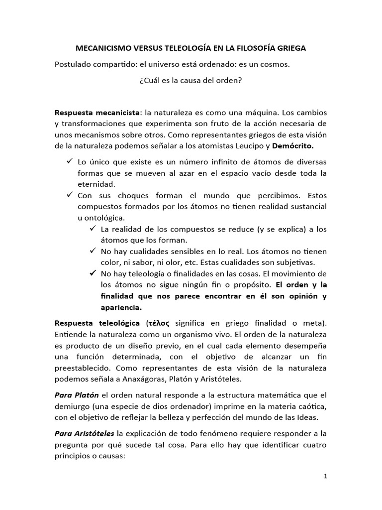 Mecanismo y Teleología en Filosofía | PDF | Física | Mecanica clasica