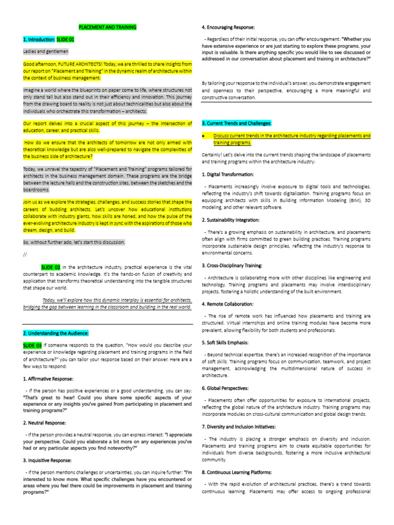 Architect Placement and Training Insights | PDF | Mentorship | Internet ...