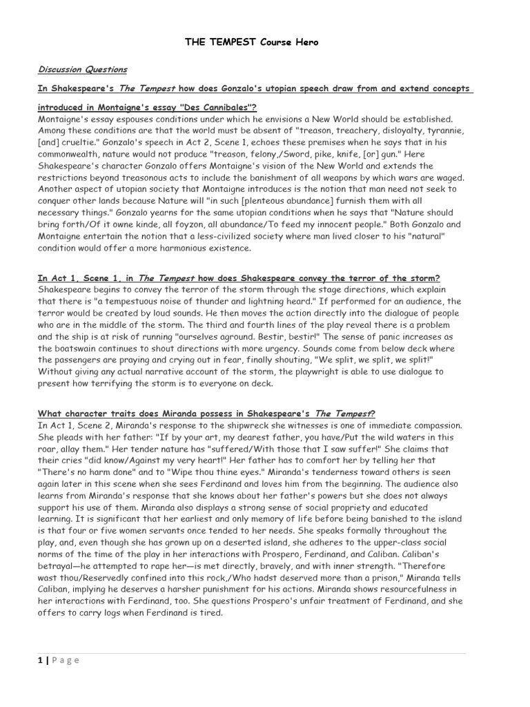 The Tempest Course Hero | PDF | The Tempest