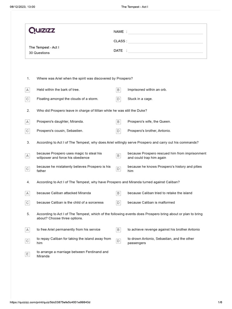 The Tempest - Act I | PDF | The Tempest
