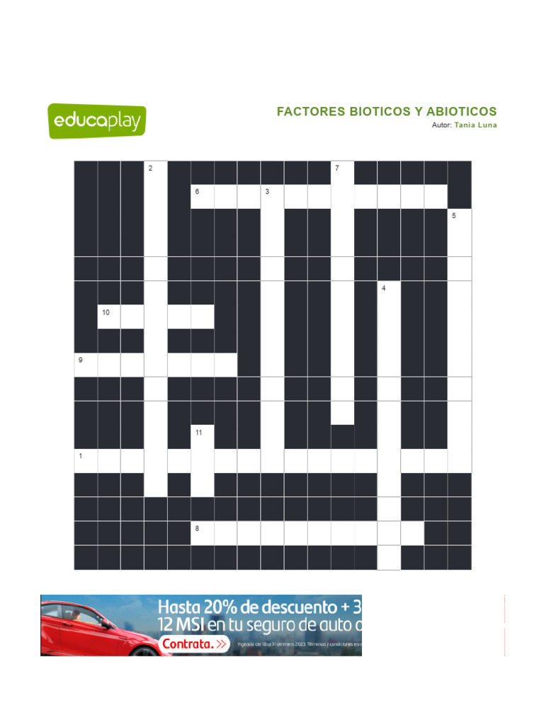Crucigrama_ FACTORES BIOTICOS Y ABIOTICOS | PDF | Naturaleza | Biología
