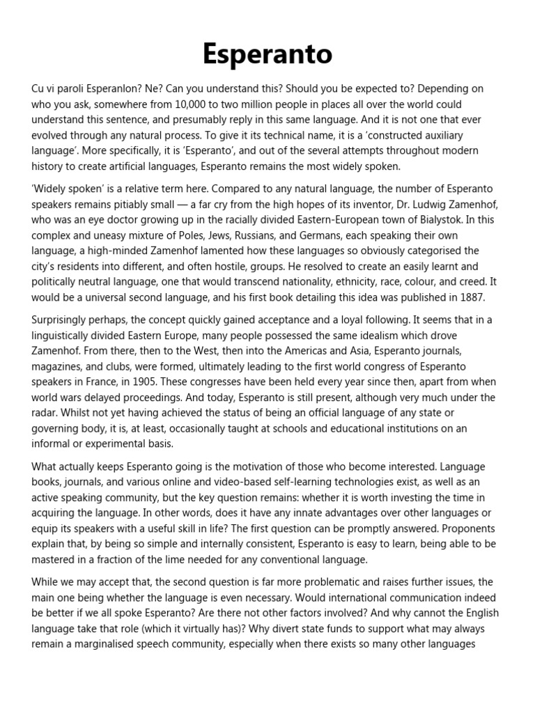 Esperanto: A Constructed Language | PDF | Linguistics | Human Communication