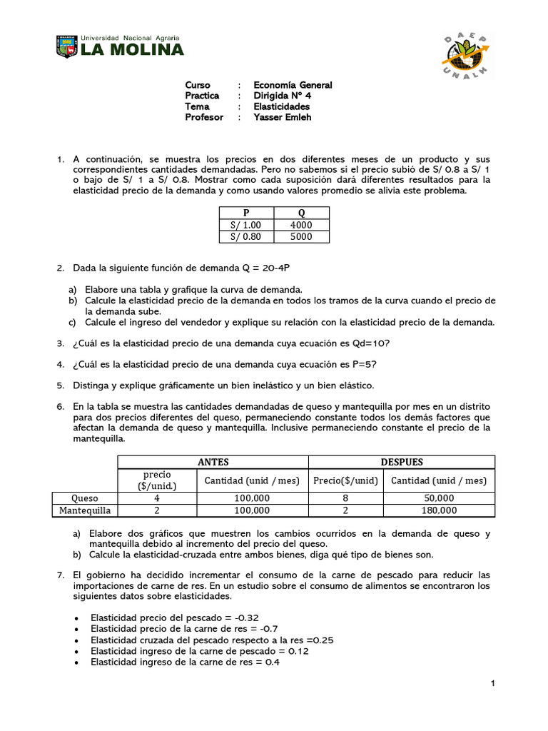 Eg PD4 | PDF | Elasticidad (economía) | La elasticidad precio de la demanda
