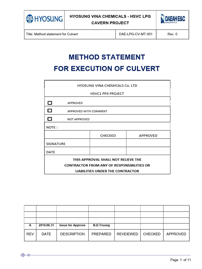 Method Statement For Culvert | PDF | Concrete | Safety