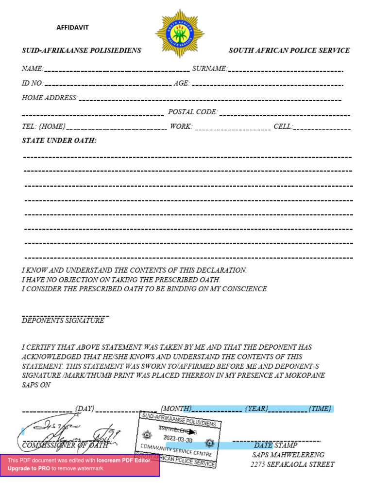 SAPS Affidavit 2 | PDF