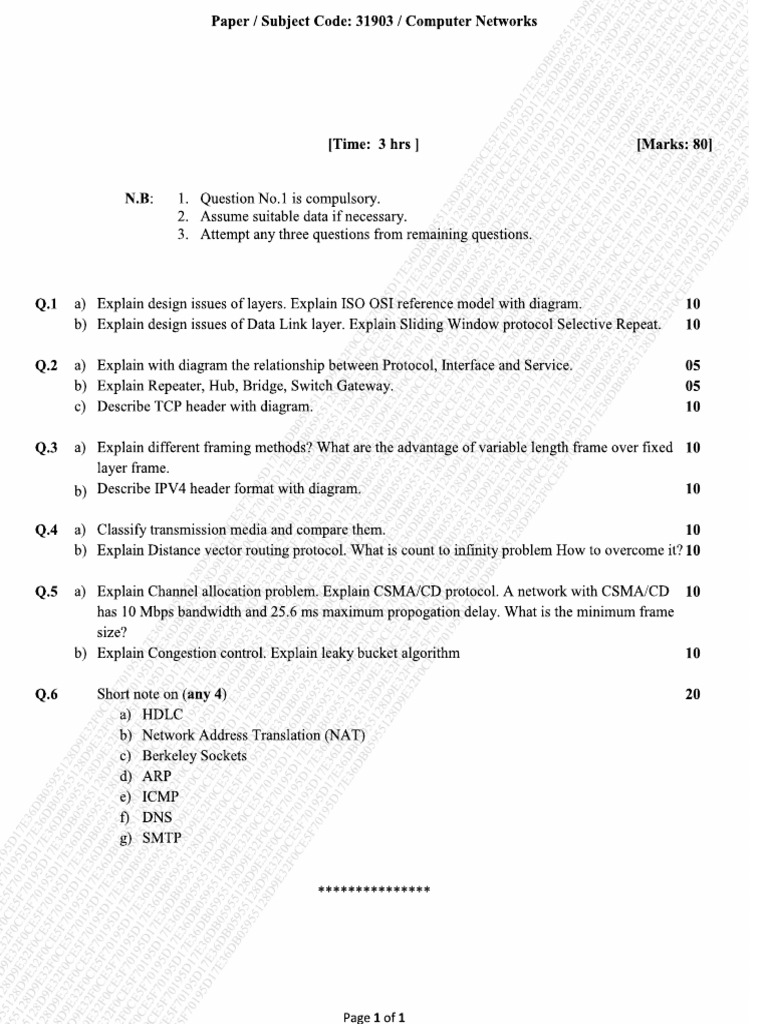 Computer Network CN Paper 1 | PDF
