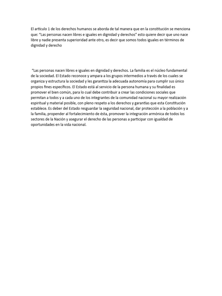 El Artículo 1 de Los Derechos Humanos Se Aborda de Tal Manera Que en La ...