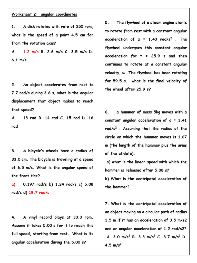 Worksheet 11adv Ang Cods | PDF | Acceleration | Kinematics