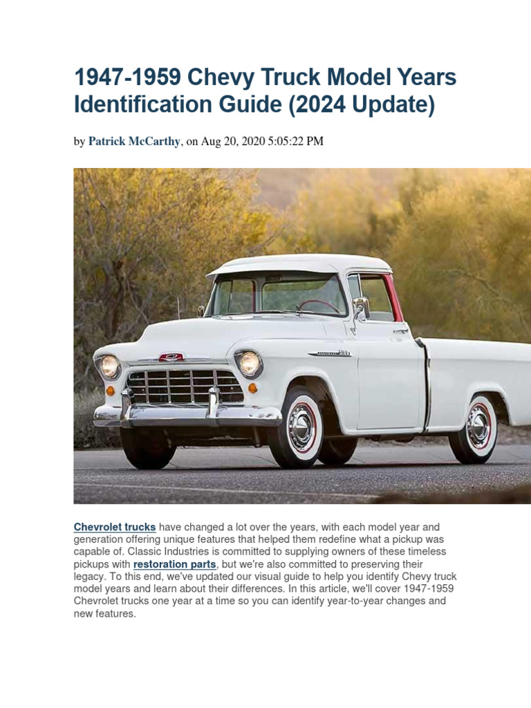 1947-1959 Chevy Truck Model Years Identification Guide | PDF | Motor ...