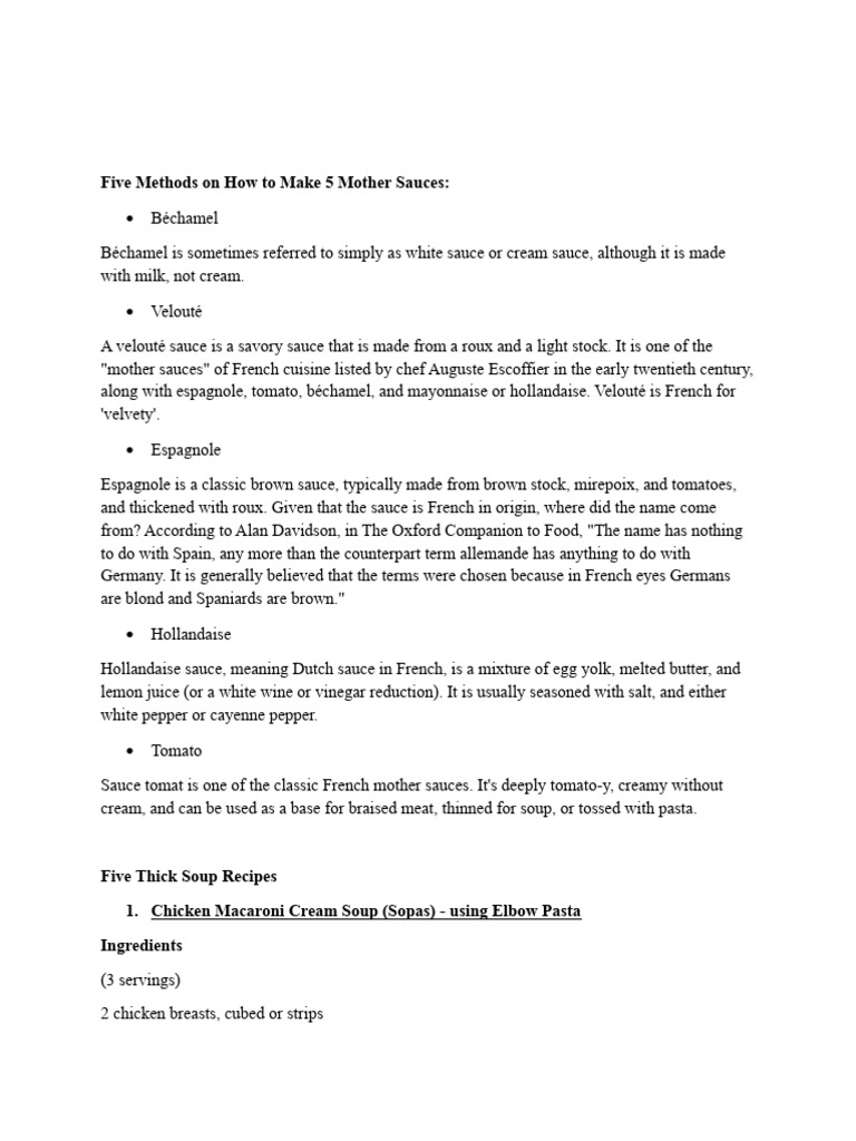 Soup, Stock and Sauce | PDF | Sauce | Food Ingredients