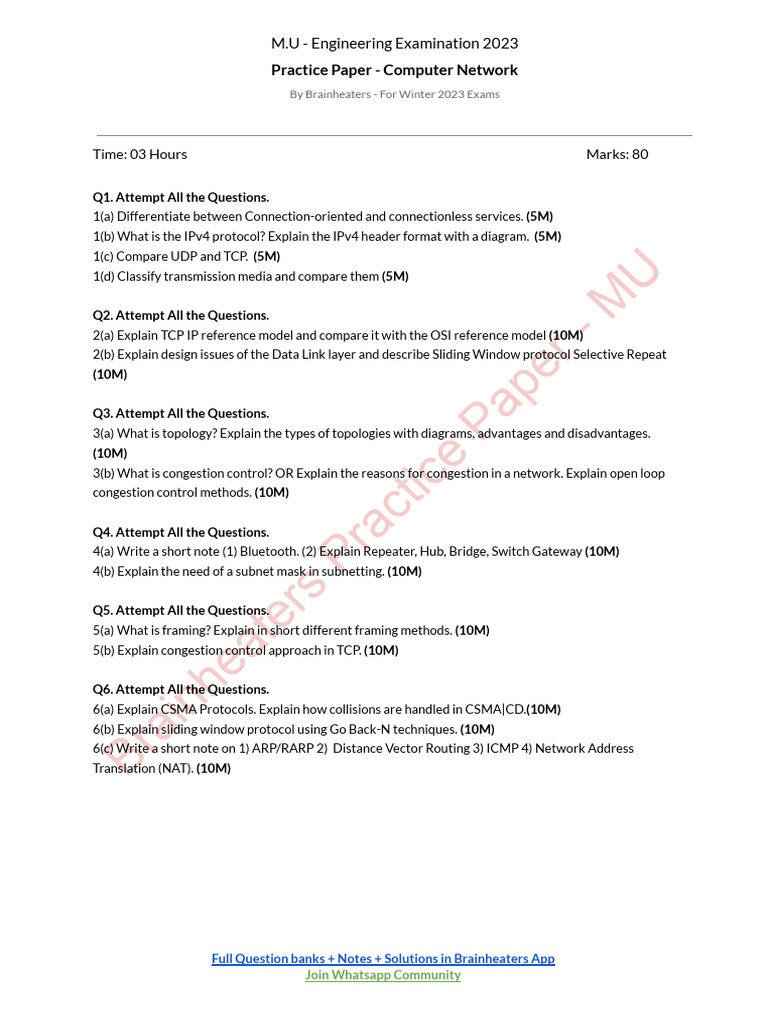 CN Comps Sem5 Practice Paper Sample | PDF | Wide Area Network | Computer Network