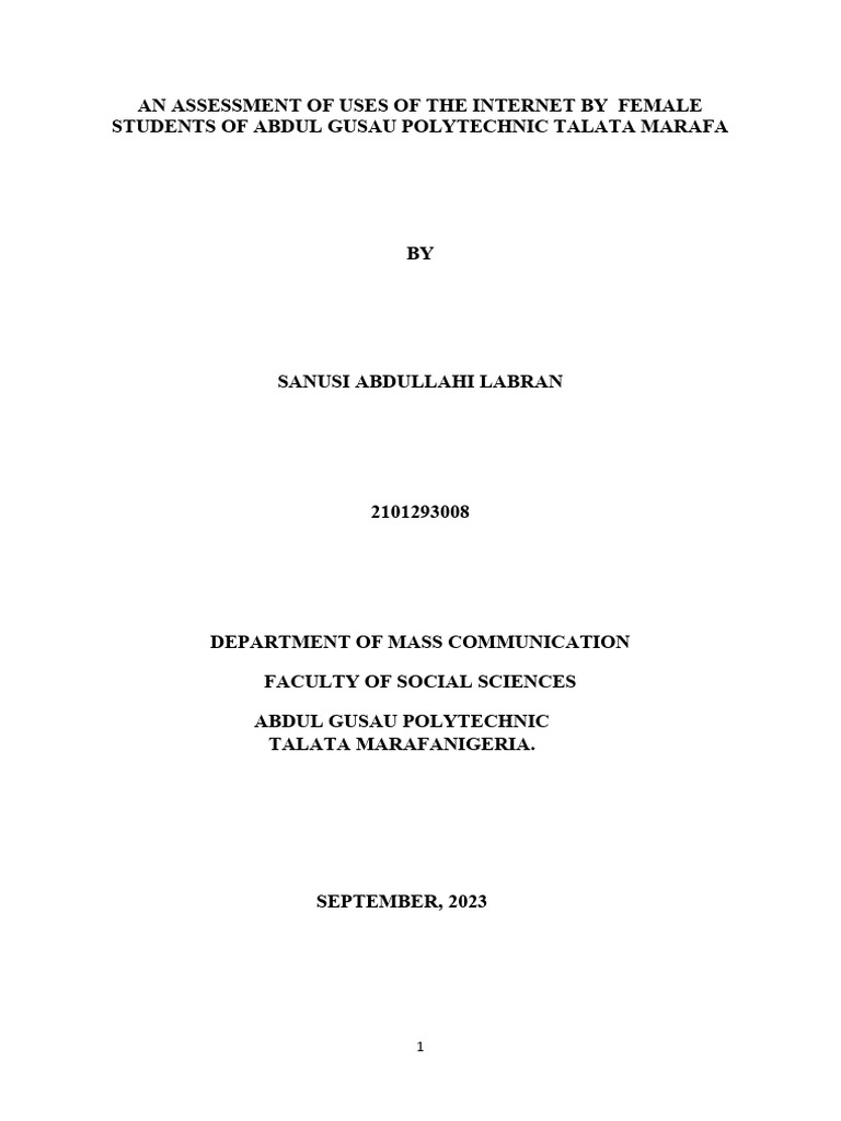 Assessment of Uses of The Internet by Sanusi Abdullahi Labaran ...
