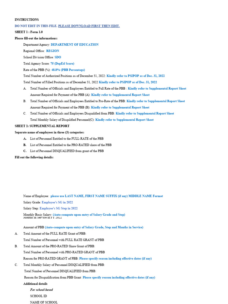 2022 PBB Form 1.0 Supplemental Report | PDF