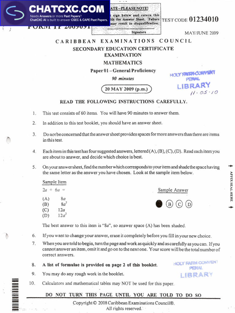 CSEC_Mathematics_P1_2009 | PDF