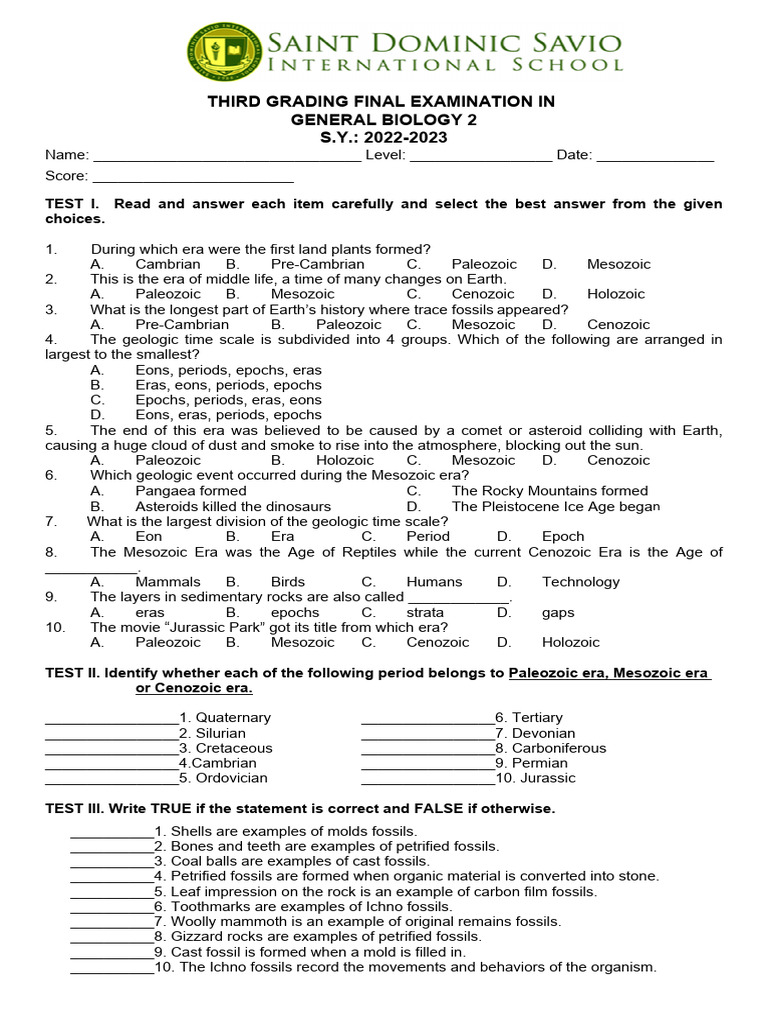 General Biology 2 Final Exam Review | PDF | Geologic Time Scale | Fossil
