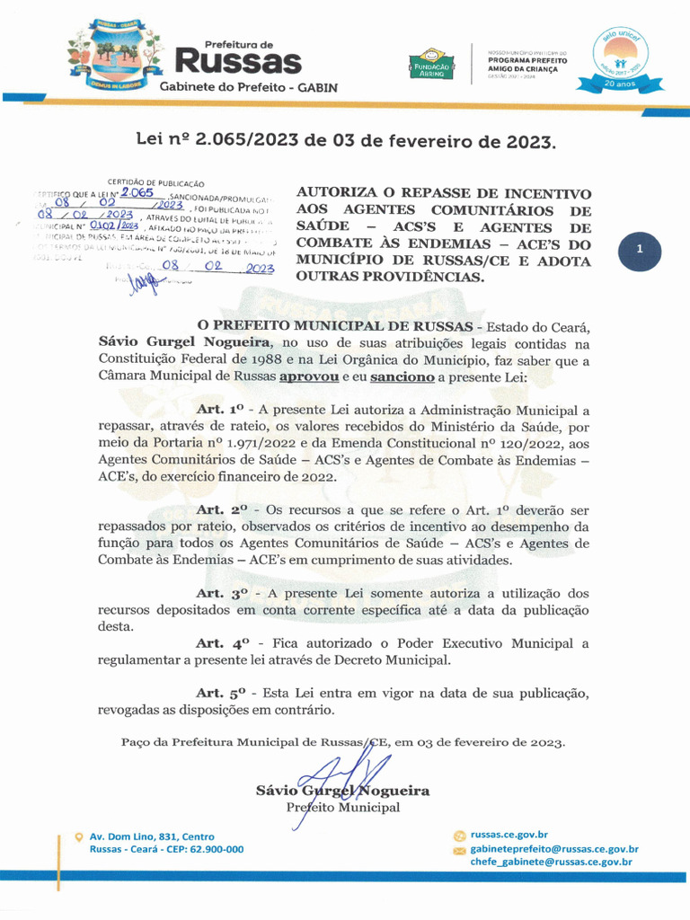 Lei Municipal - 2065 - 2023 - 0000001 | PDF