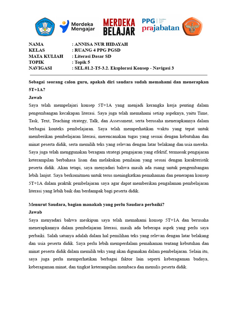 SEL.01.2-T5-3.2 Eksplorasi Konsep - Literasi Dasar SD - Navigasi 3 | PDF