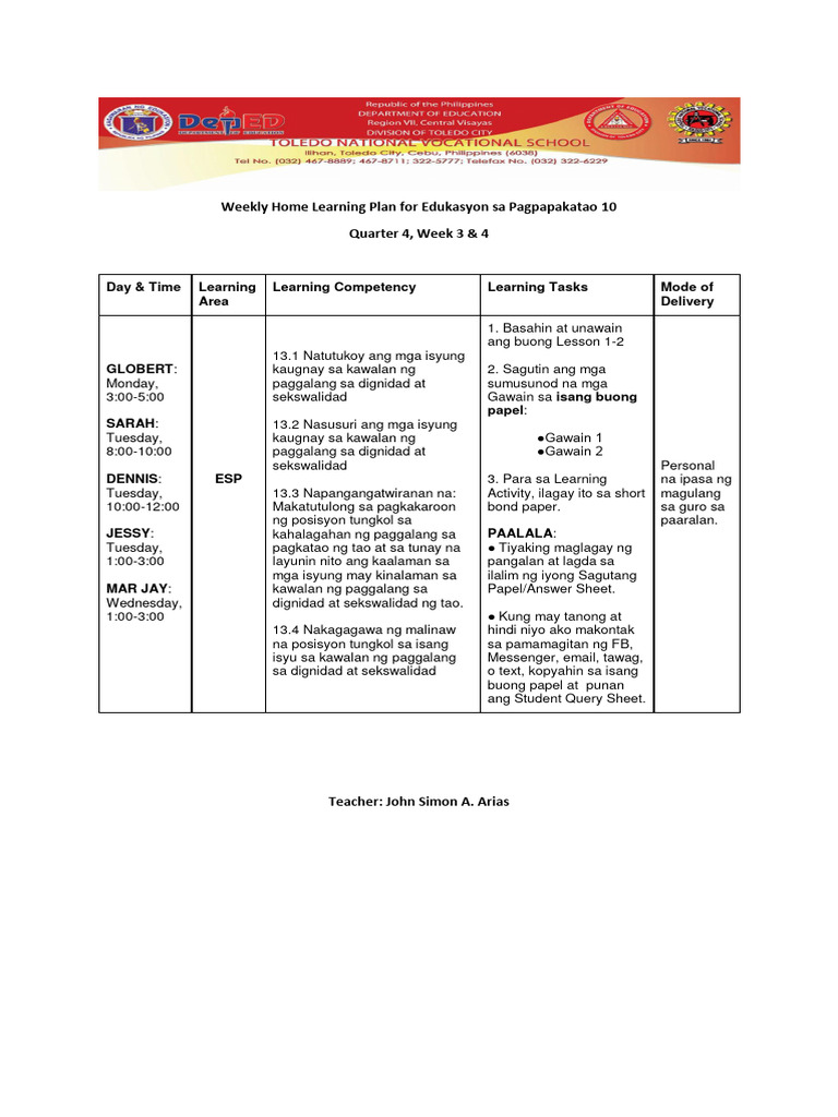 ESP 10 Q4W3 4 Mini Lesson With WHLP and LAS | PDF