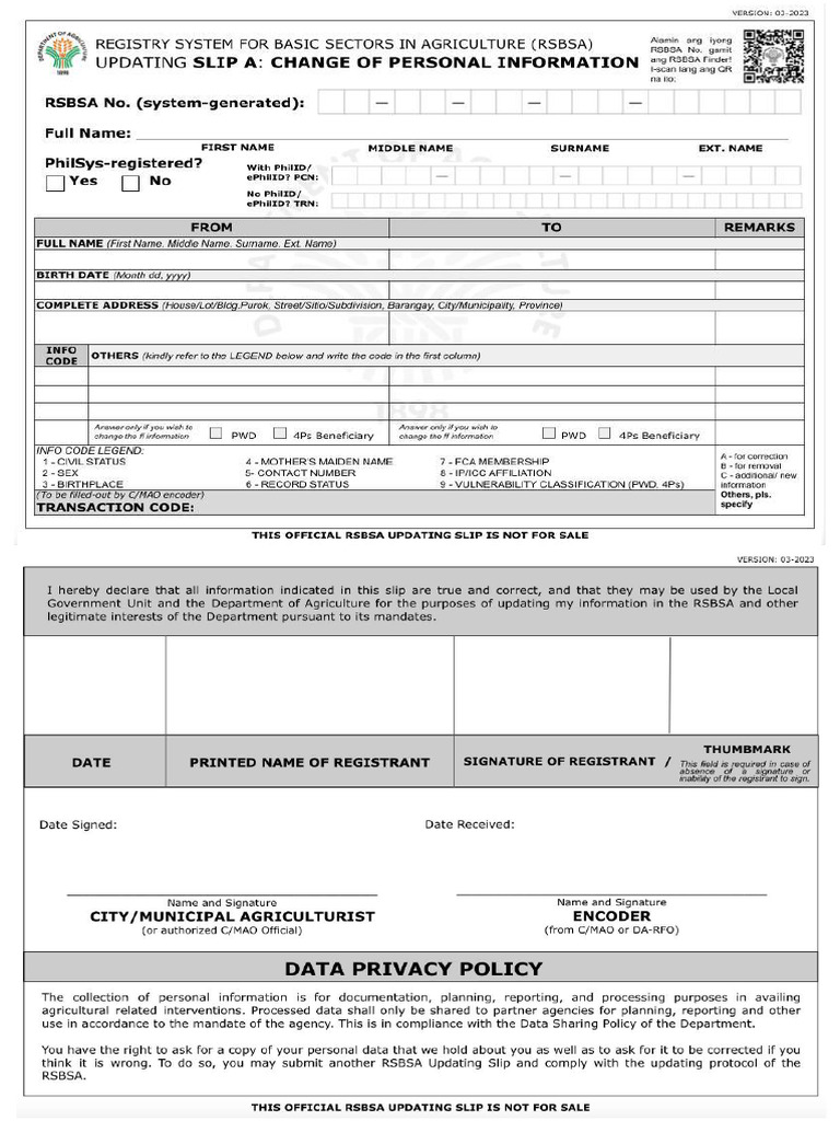 RSBSA Change Info Slip (Print) | PDF