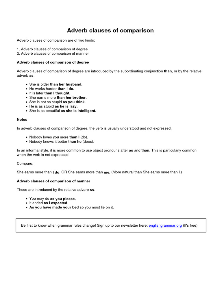 Adverb Clauses of Comparison | PDF